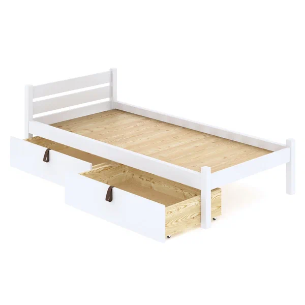 Кровать Solarius Классика с сплошным основанием 90х200 с 2 выкатными ящиками, цвет белый