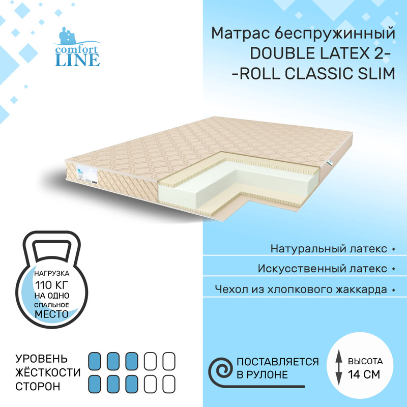 Матрас беспружинный Comfort Line Double latex 2 Roll Classic Slim 155х200, высота 14 см