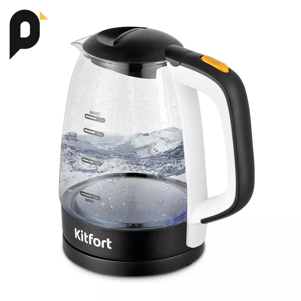 Чайник электрический Kitfort КТ-6632 1.7 л черный, белый, прозрачный