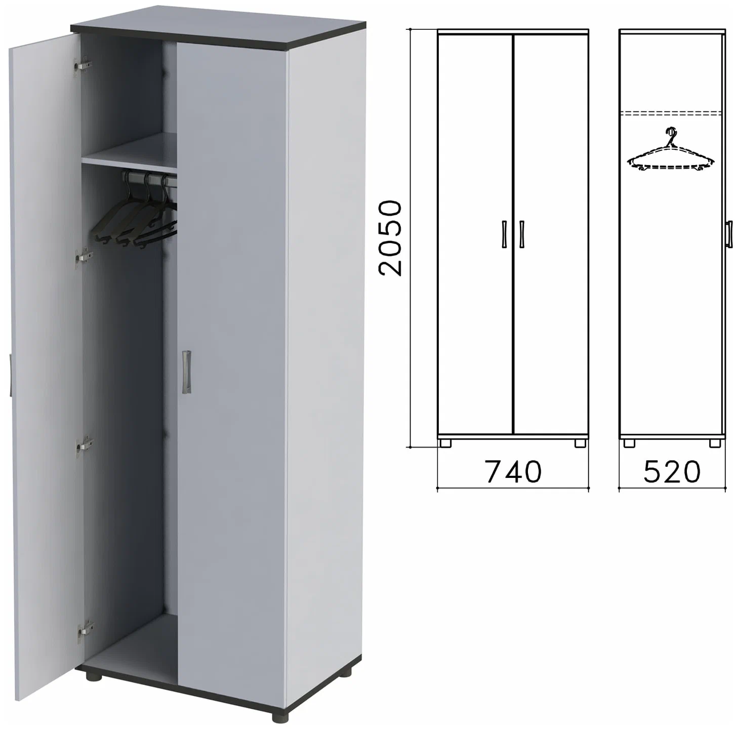 Шкаф для одежды "Монолит", 740х520х2050 мм, цвет серый, ШМ50.11