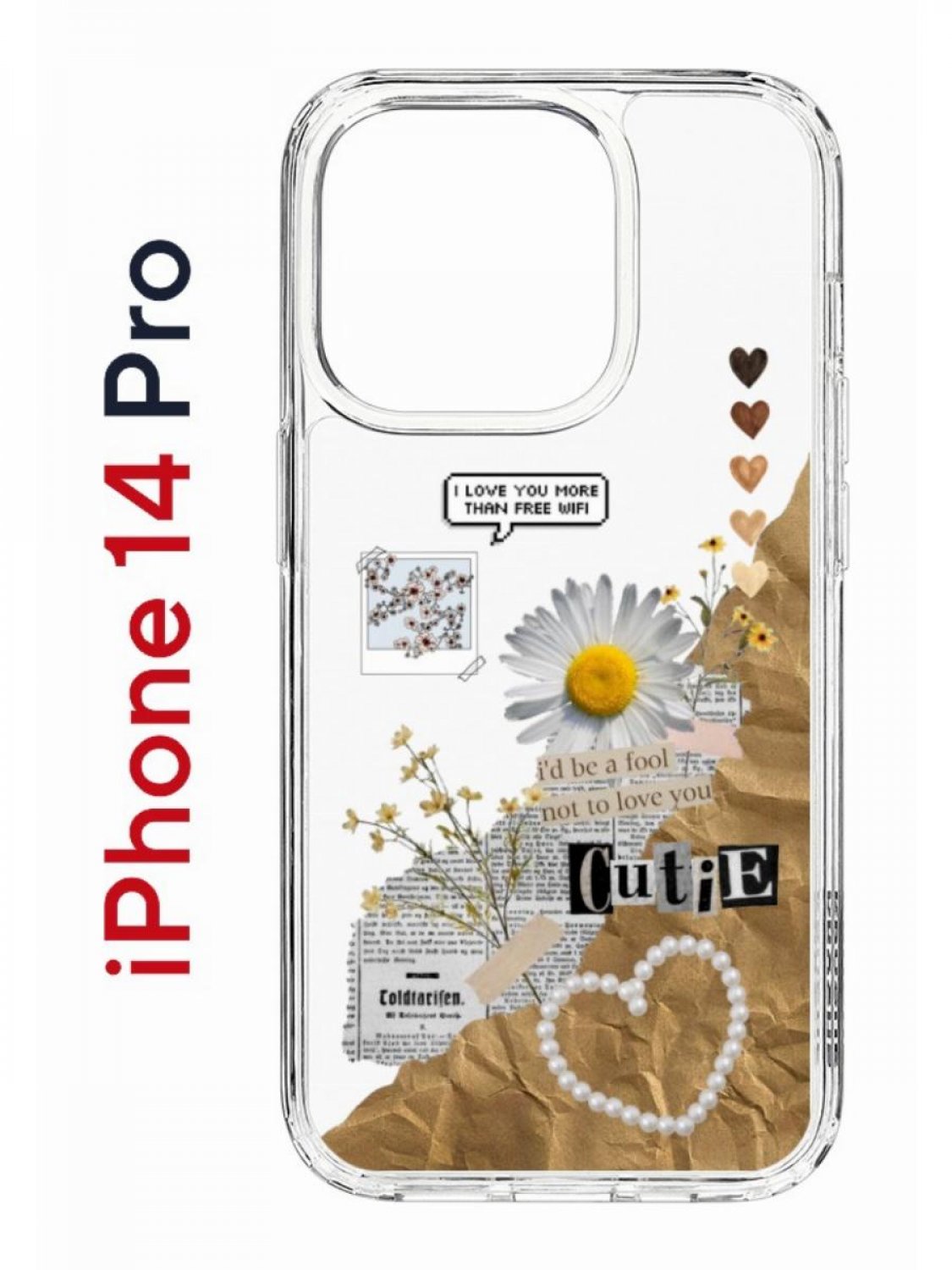 Чехол на iPhone 14 Pro с принтом Kruche Print Крафтовые наклейки, бампер с защитой камеры