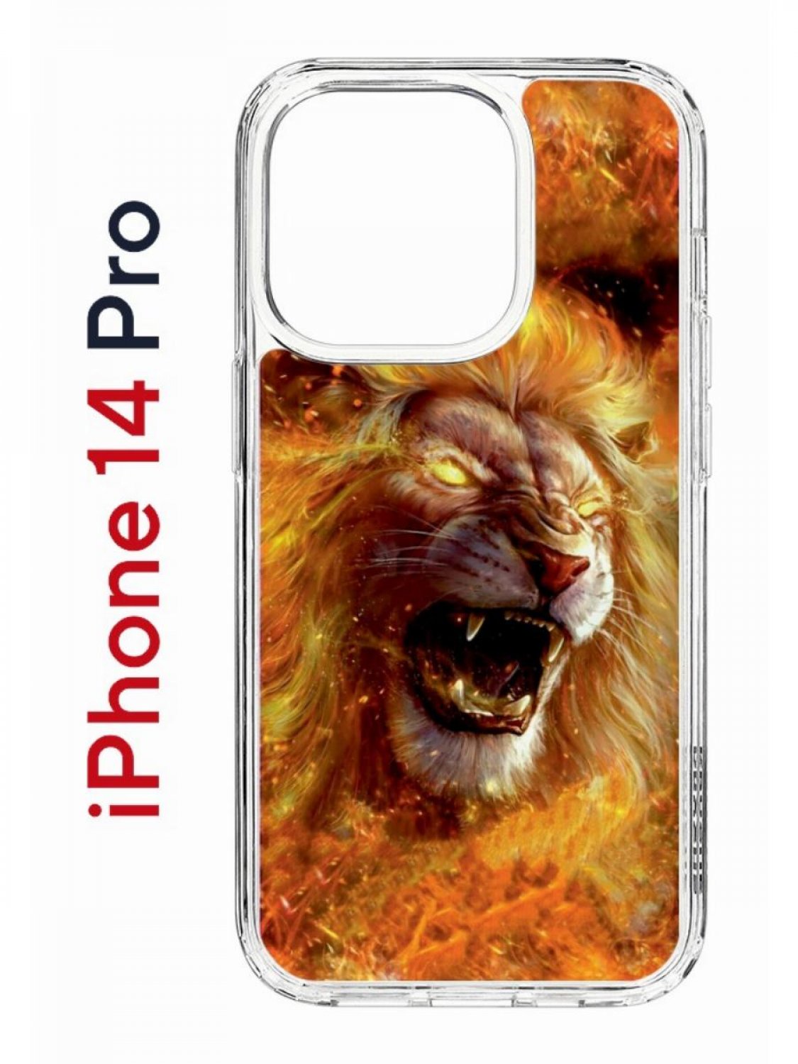 Чехол на iPhone 14 Pro с принтом Kruche Print Лев, бампер с защитой камеры