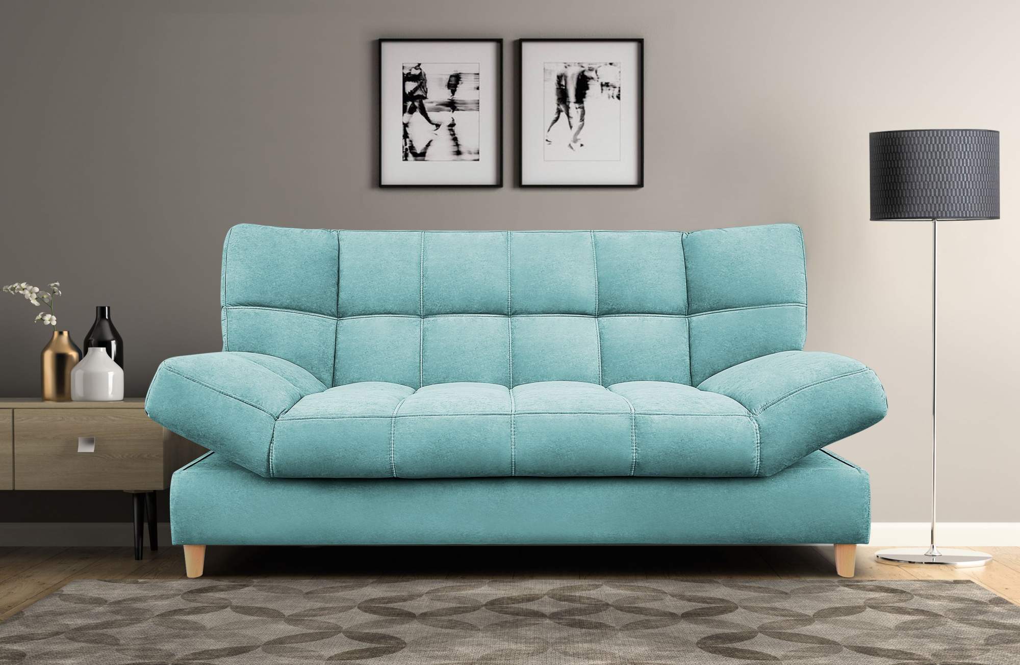 Прямой диван-кровать фабрика мебели Олимп Саймон с ящиком 210х90х105 см Бирюзовый