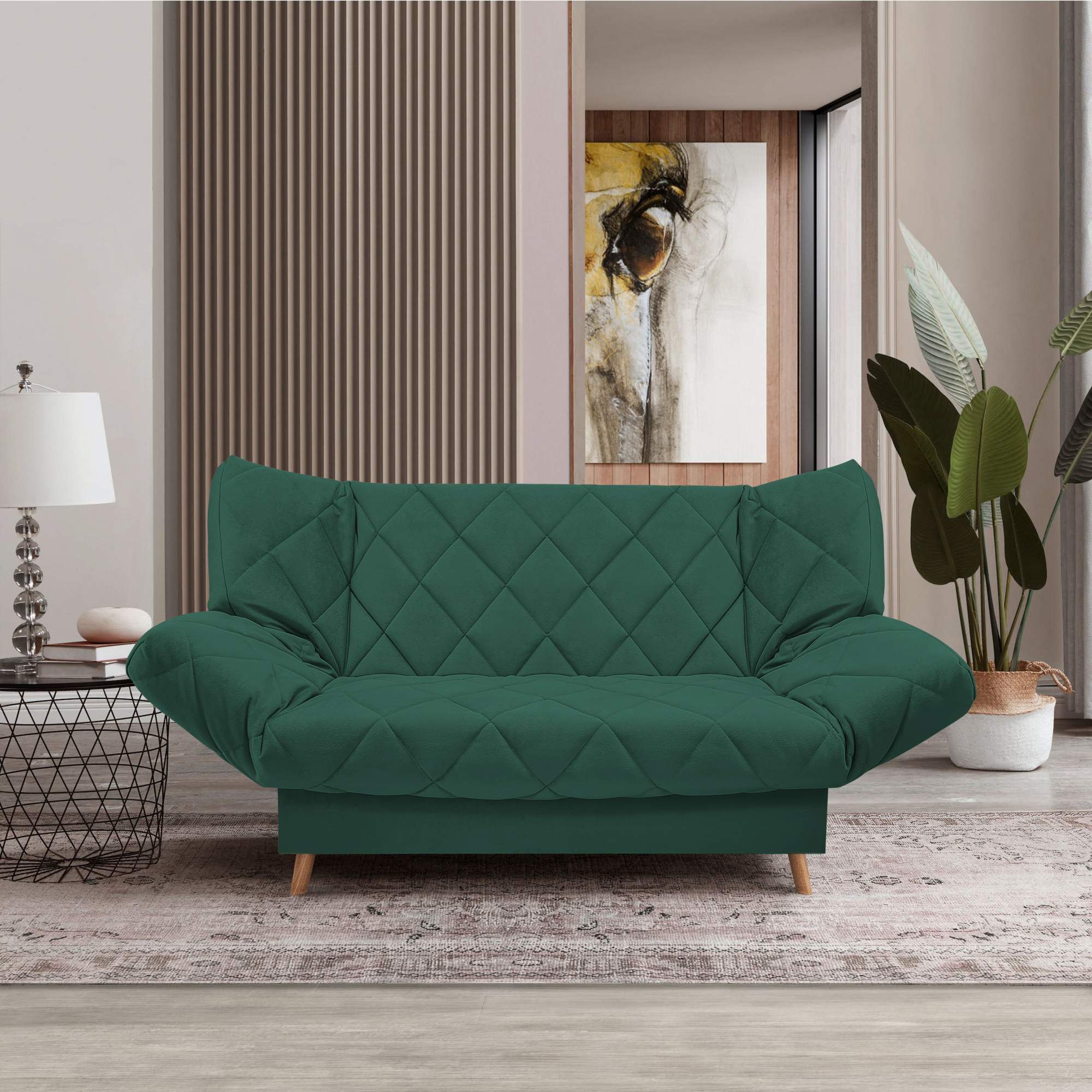 Прямой диван-кровать фабрика мебели Олимп Гермес с ящиком 205х90х105 см Изумрудный