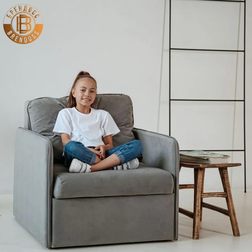 Кресло BRENDOSS 801 серый велюровое, 100x80x80 см