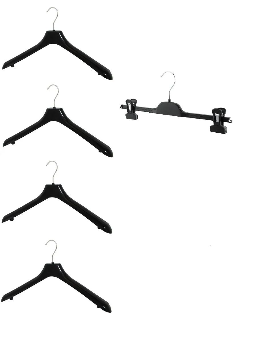 Набор вешалок Valexa ВМ-40 для верхней одежды, черная, 4шт + PV-36 брючная, черная, 1шт