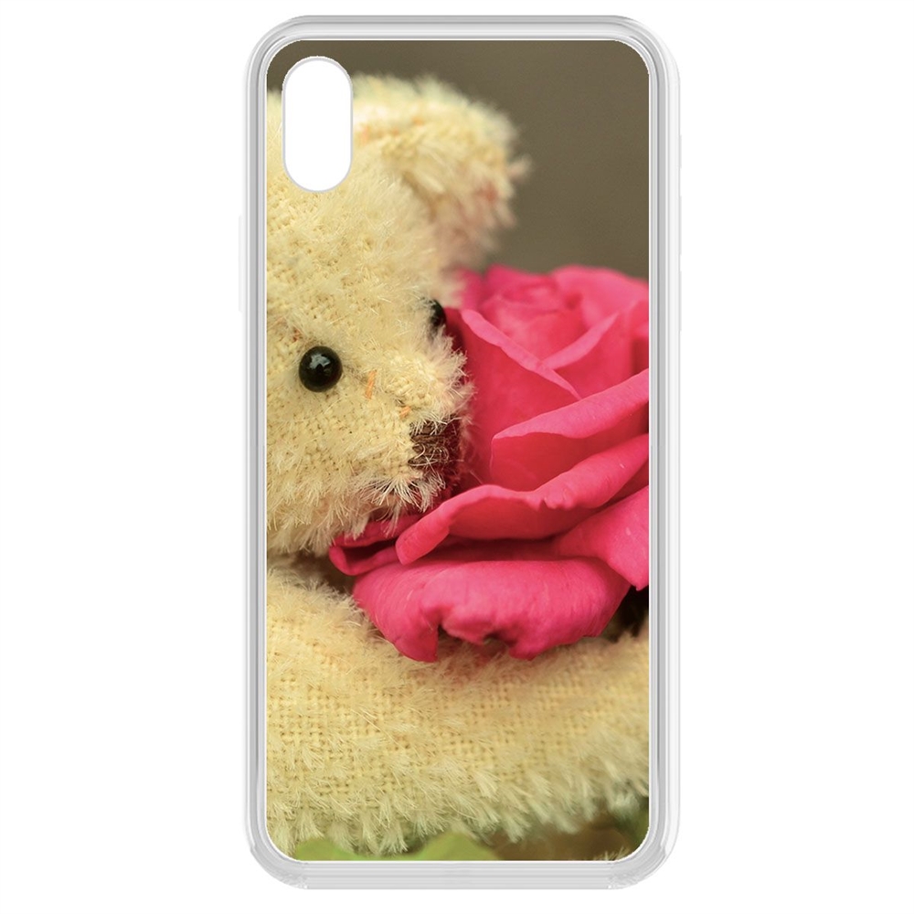 Чехол-накладка Krutoff Clear Case Медвежонок с розой для iPhone XR