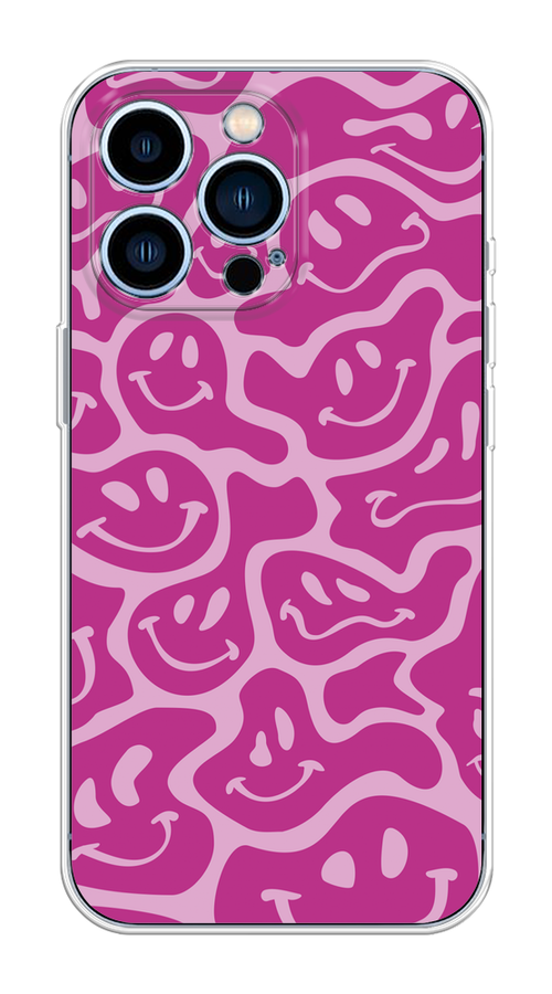 Чехол на Apple iPhone 13 Pro "Расплывчатые смайлики розовые"
