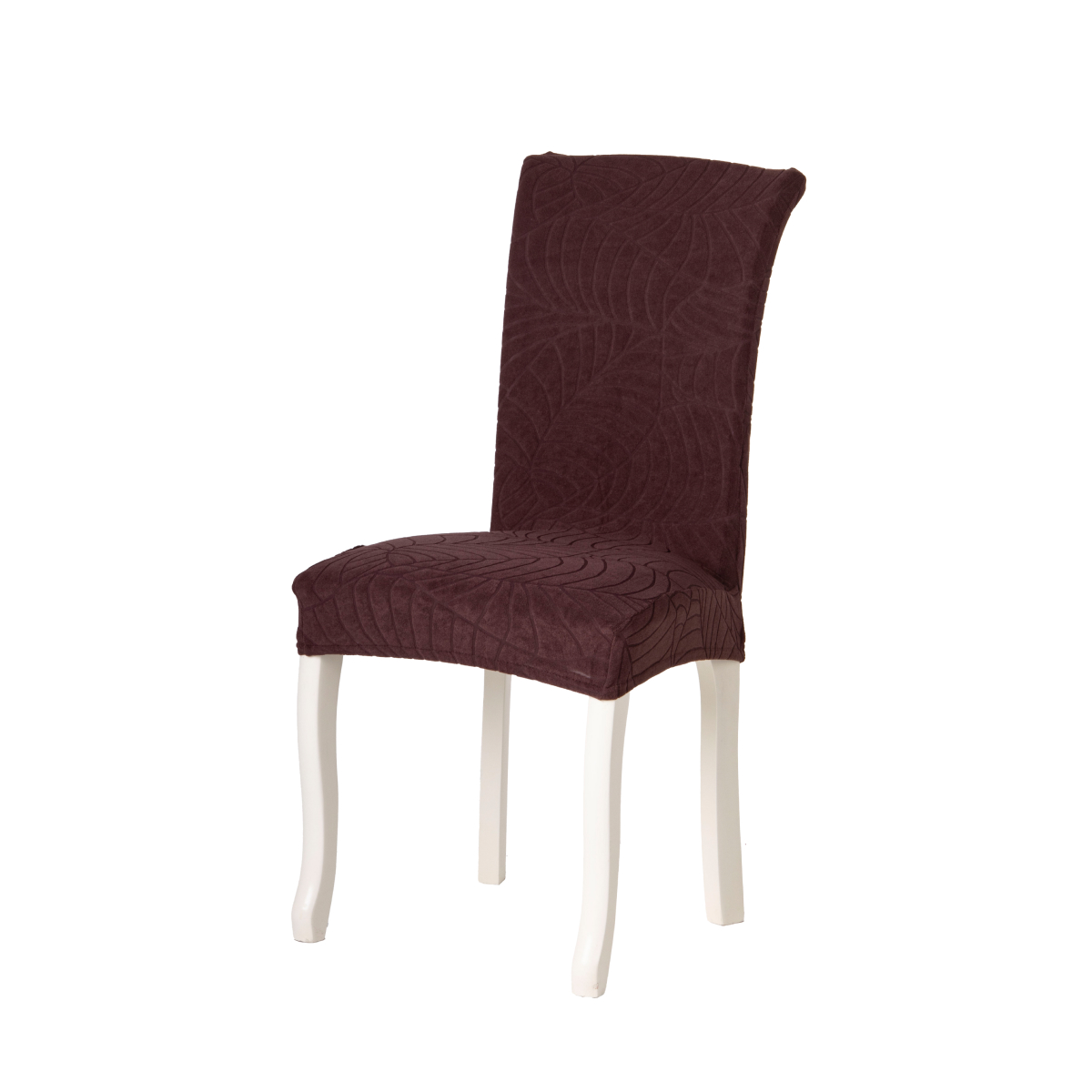 Чехол на стул со спинкой LuxAlto 10451, ткань Leaves, Темно-коричневый, 1 шт