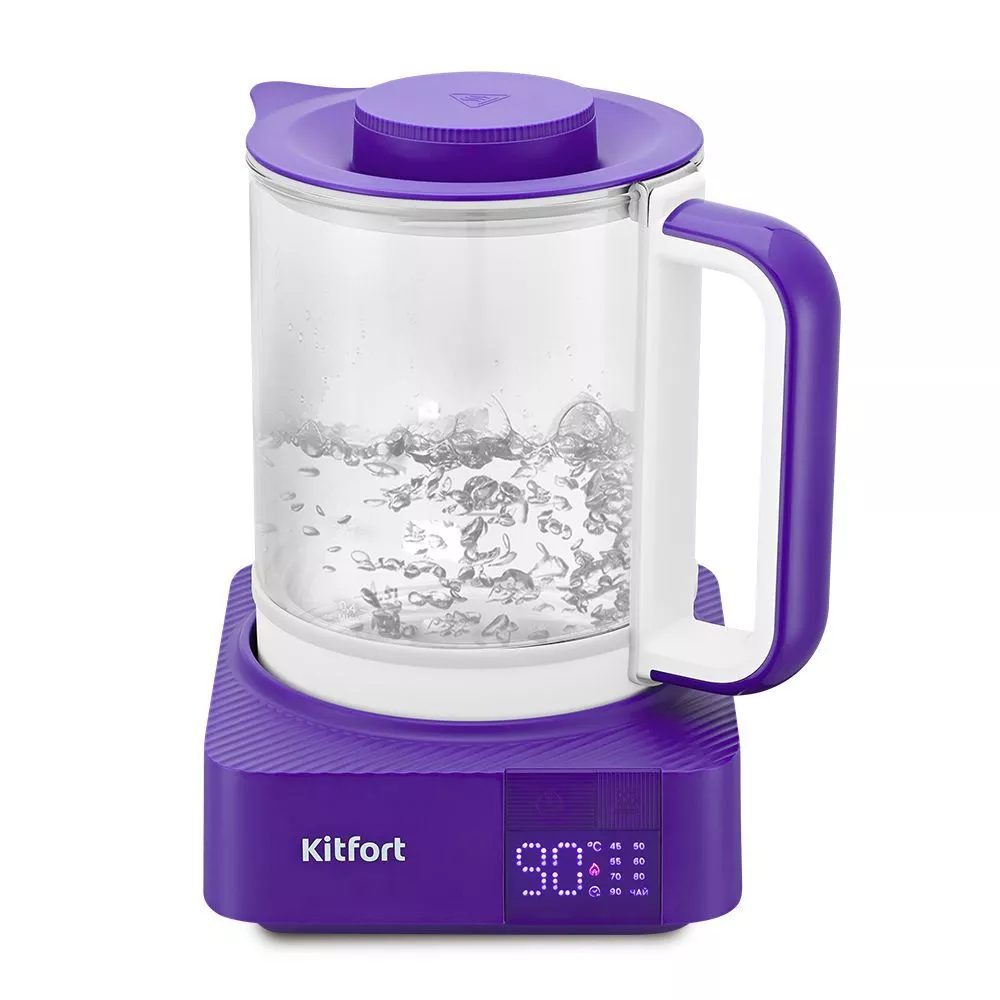 Чайник электрический Kitfort КТ-6191 1.3 л прозрачный, фиолетовый