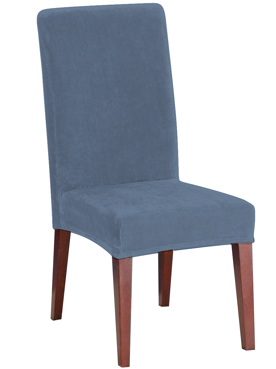 Чехол на стул с высокой спинкой Виктория хоум декор Бруклин Премьер серо-синий