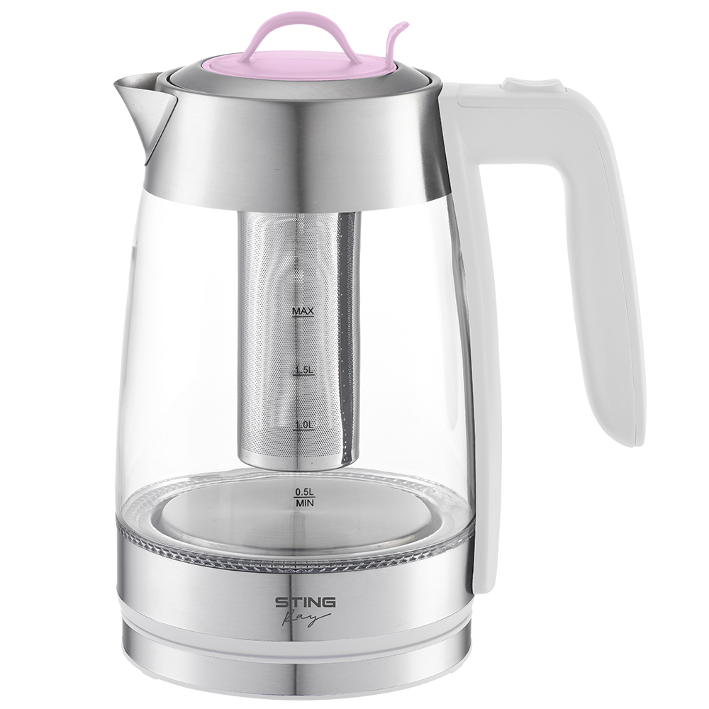 Чайник электрический STINGRAY ST-KT3006A 1.8 л белый, прозрачный, розовый, серебристый