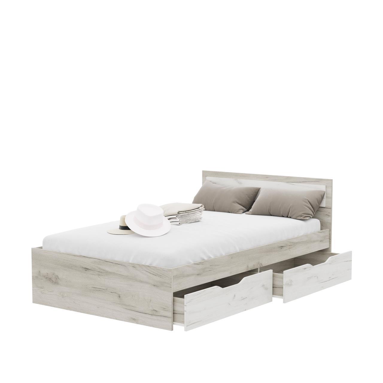 Двуспальная кровать Стендмебель, Гармония КР 604, 165х203х78см, дуб крафт белый/серый