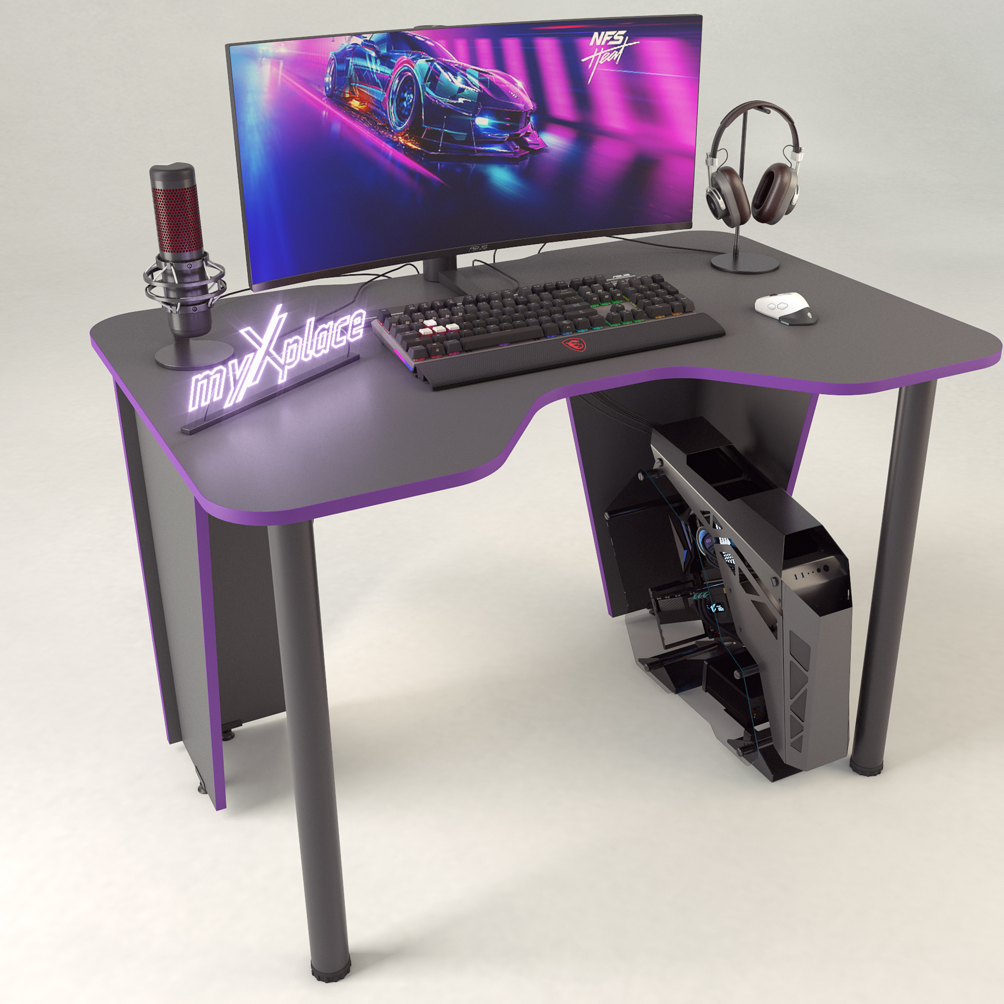 Игровой компьютерный стол myXplace 110, Графит/фиолетовый