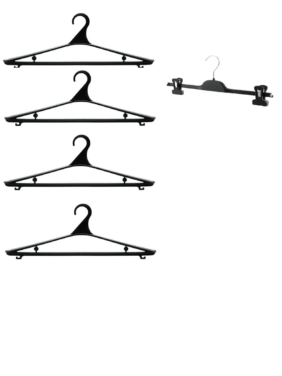 Набор вешалок Valexa ВБ-2 для верхней одежды, черная, 4шт + PV-36 брючная, черная, 1шт