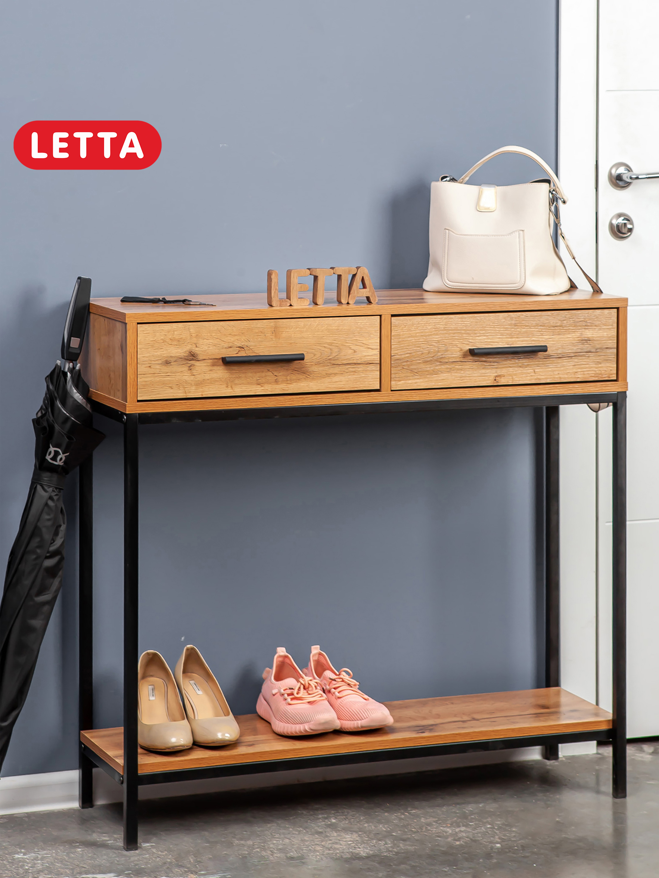Обувница-этажерка LETTA Frame с ящиками Дуб вотан/черный металл