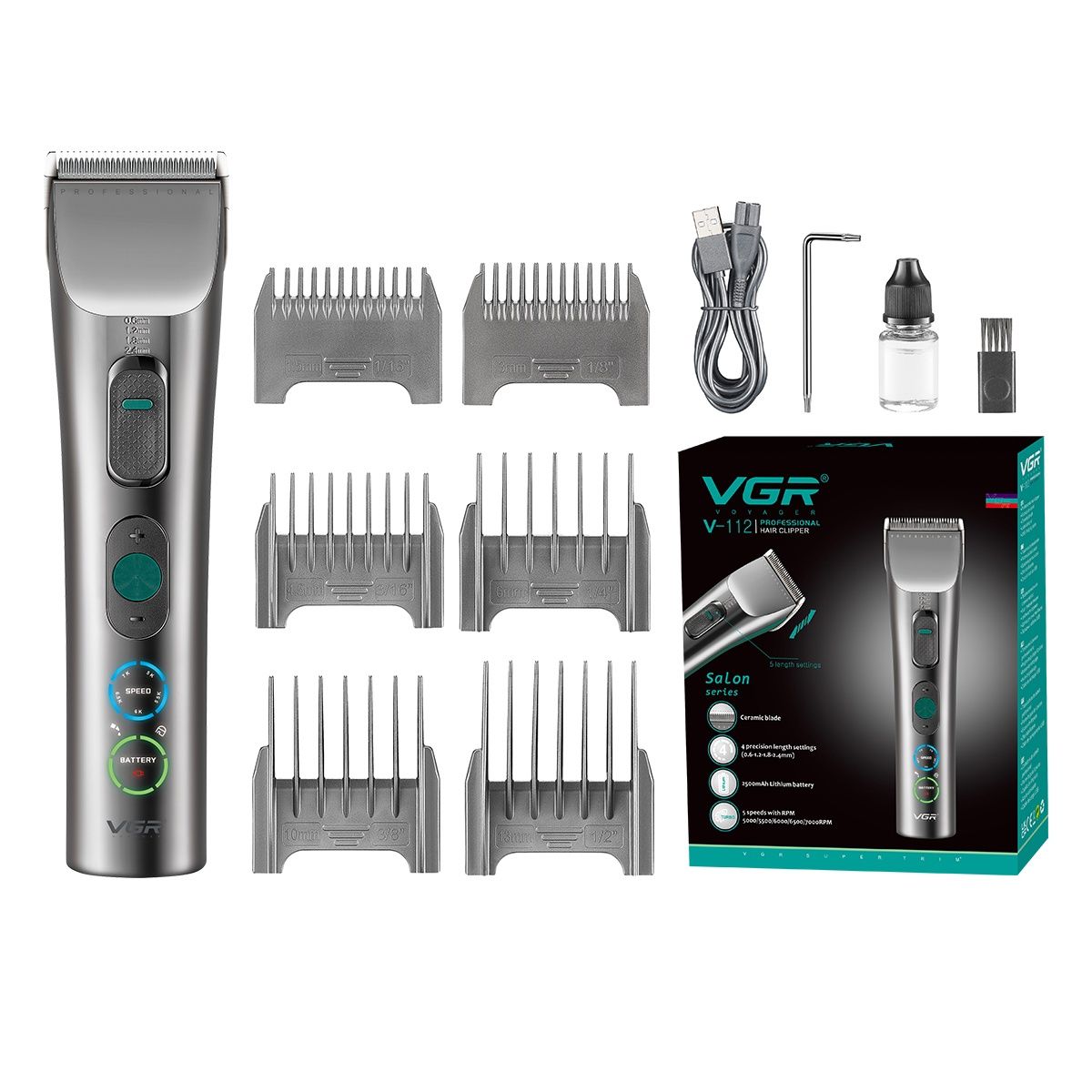 Машинка для стрижки волос VGR Professional V-112 серая