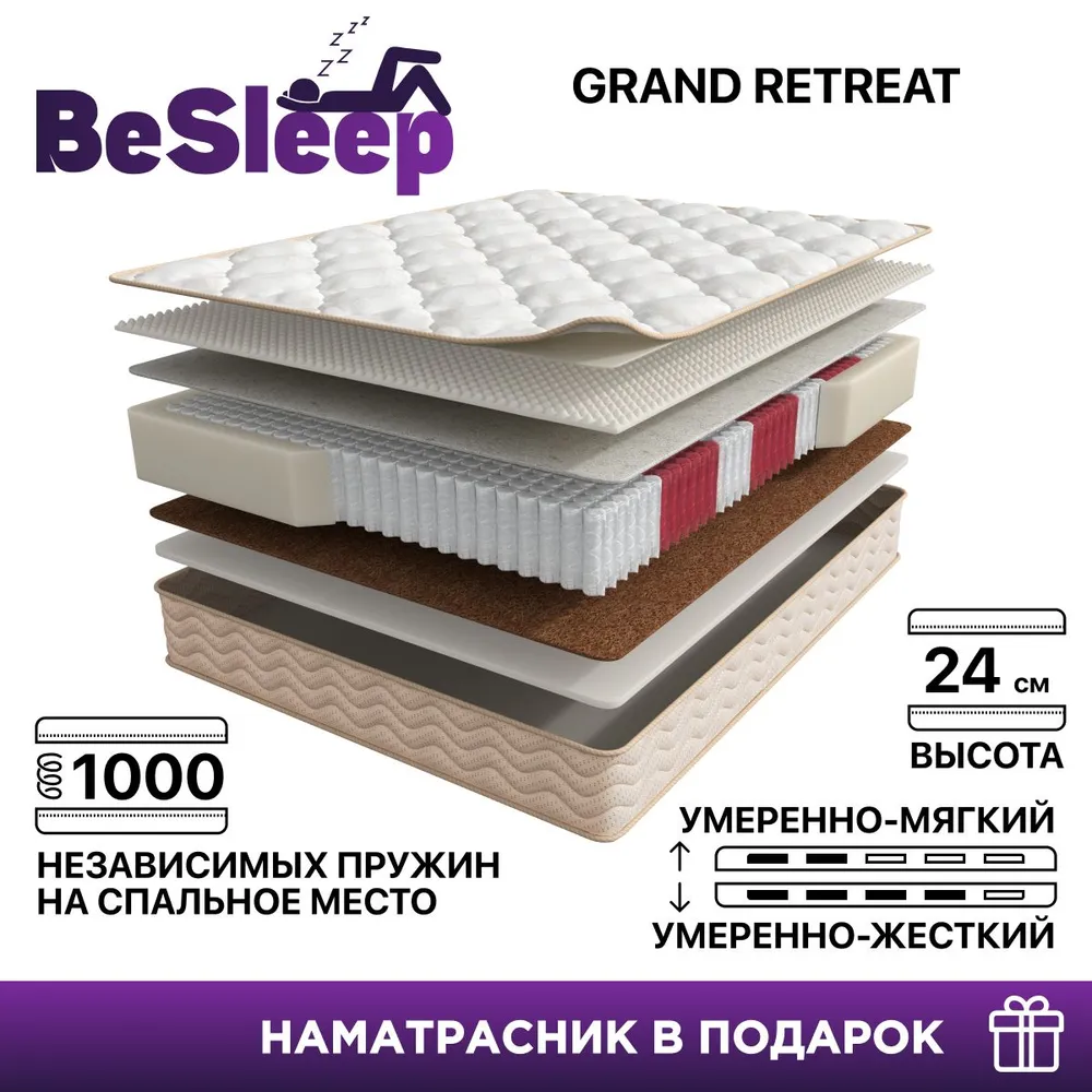 Матрас BeSleep Grand Retreat, Независимые пружины, 180х200 см
