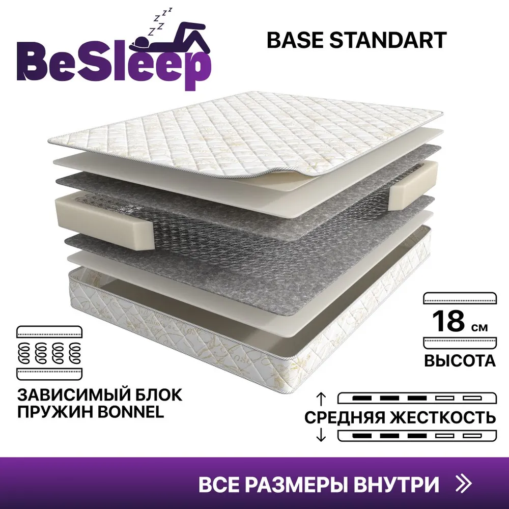 Матрас BeSleep Base Standart, Зависимые пружины, 80х200 см