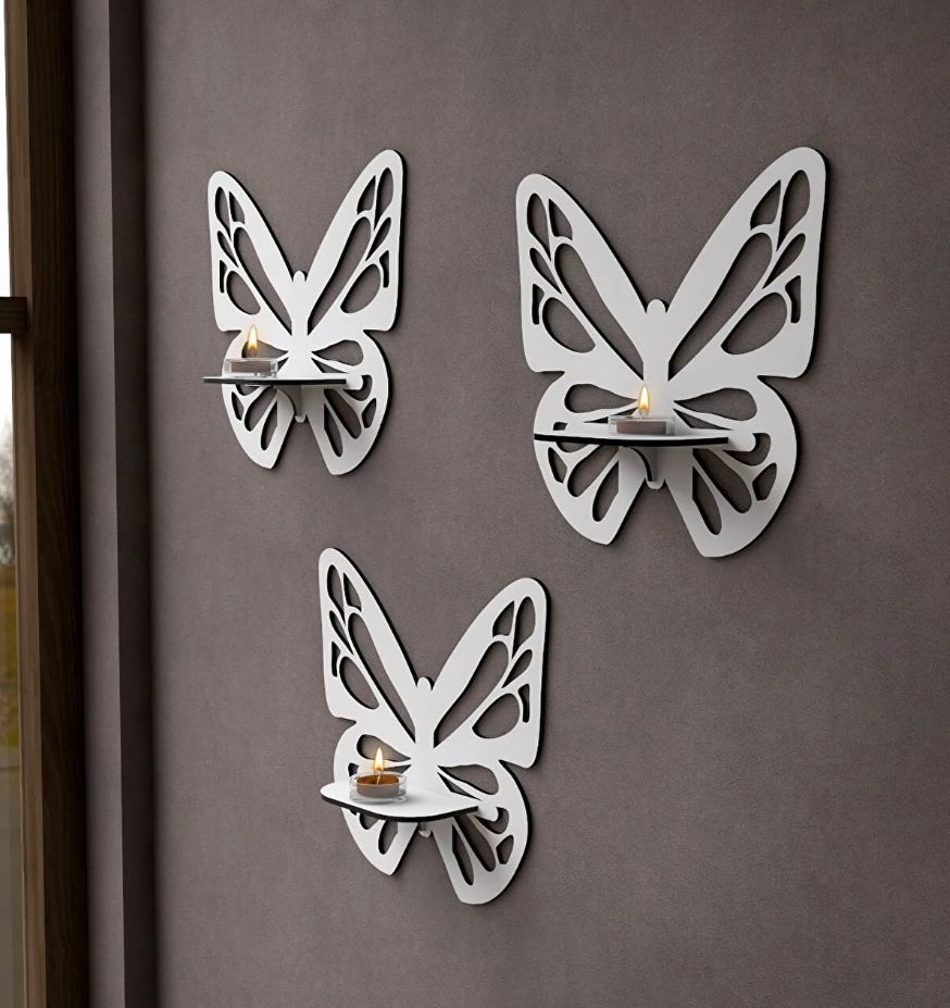 Маленькая декоративная настенная полочка для мелочей "Бабочки", набор 3 шт, панно, декор