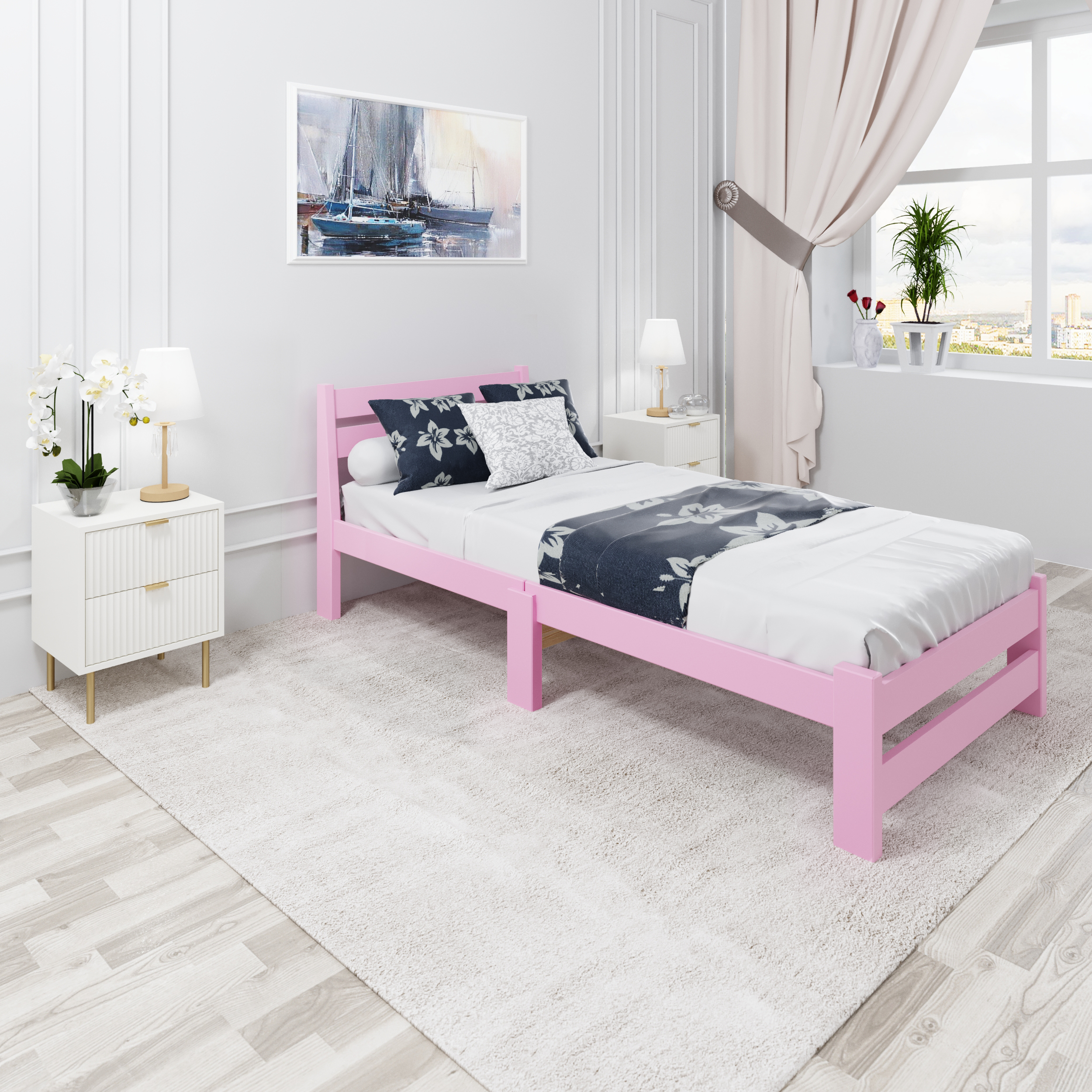 Кровать Solarius Мишка Компакт сплошное основание 70х200, цвет розовый