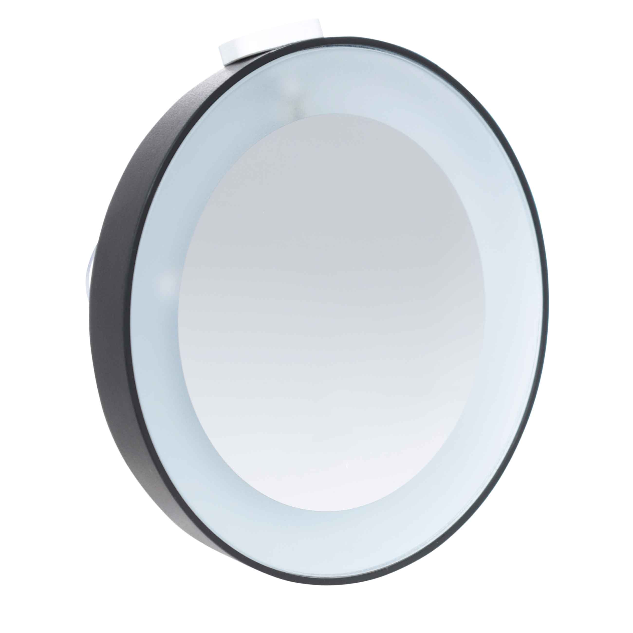 Зеркало подвесное Mirror 10 см, увеличительное, с подсветкой, на присоске, пластик, черное