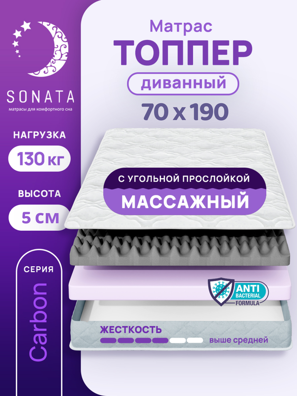 Топпер-матрас беспружинный Sonata 70х190 см с массажным эффектом