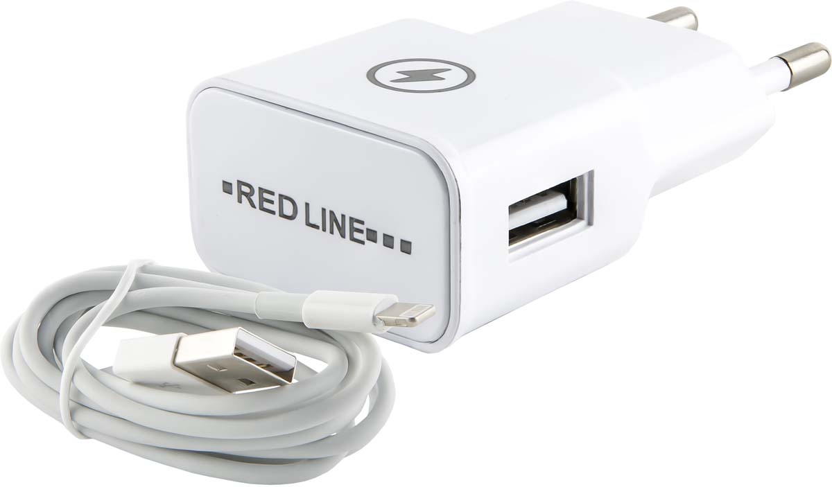Сетевое зарядное устройство RED LINE 1 USB, 1 A, lightning, white