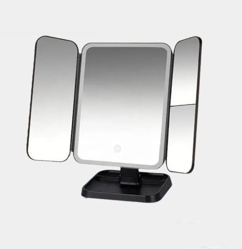 Складное сенсорное зеркало со светодиодной подсветкой с увеличением черное
