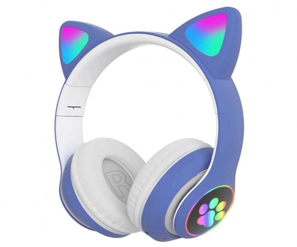 Беспроводные светящиеся наушники с ушками кошки Wireless Heads CAT (синие)