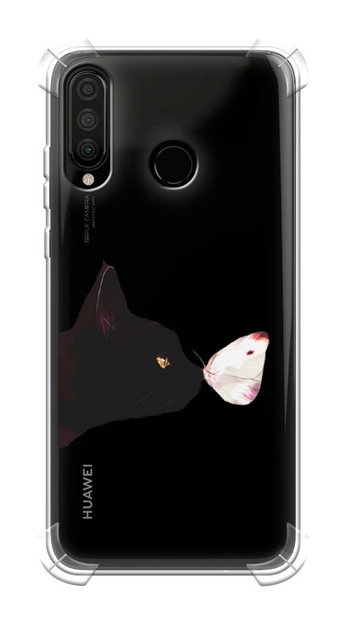 Чехол Awog  на Huawei P30 Lite "Черный кот и бабочка"