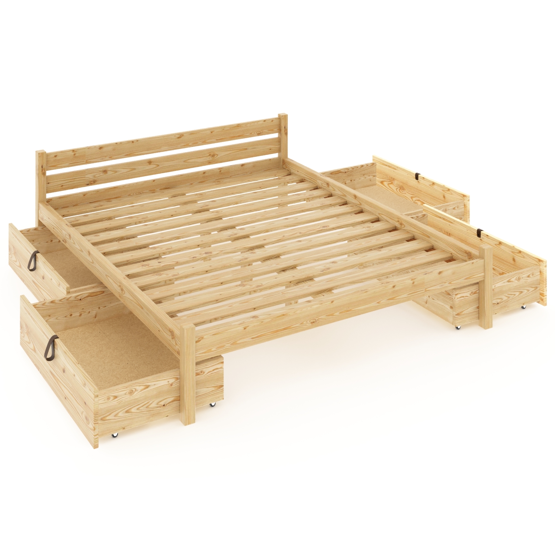 Кровать Solarius Классика с реечным основанием 200х120 с 4 выкатными ящиками, без покрытия