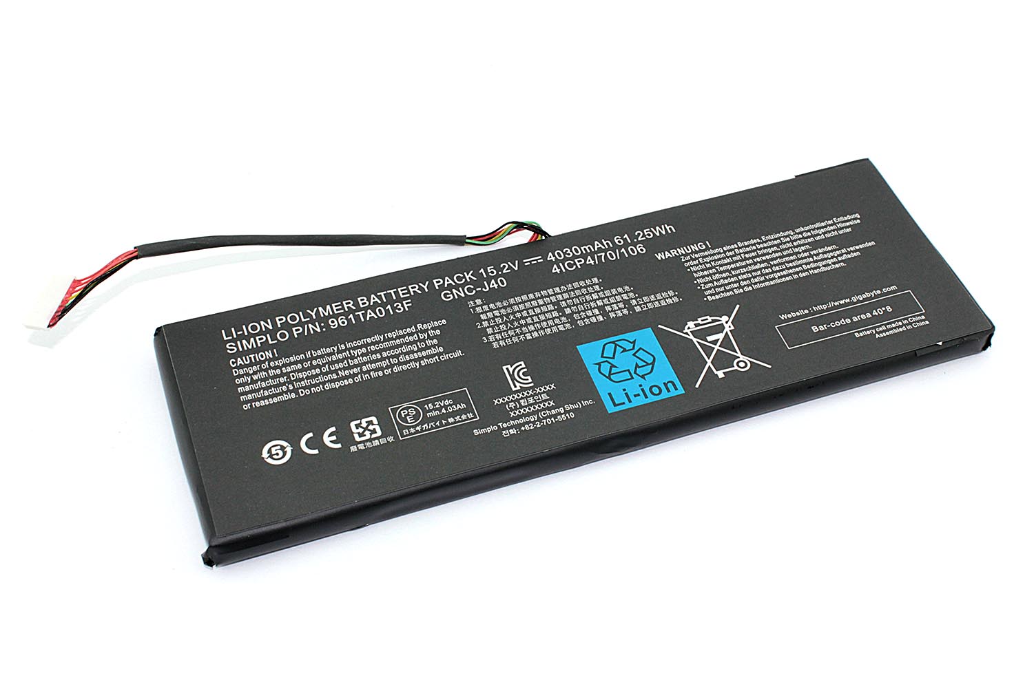 Аккумулятор для ноутбука Gigabyte P34G v2-3 GNC-J40 15.2V 4030mAh