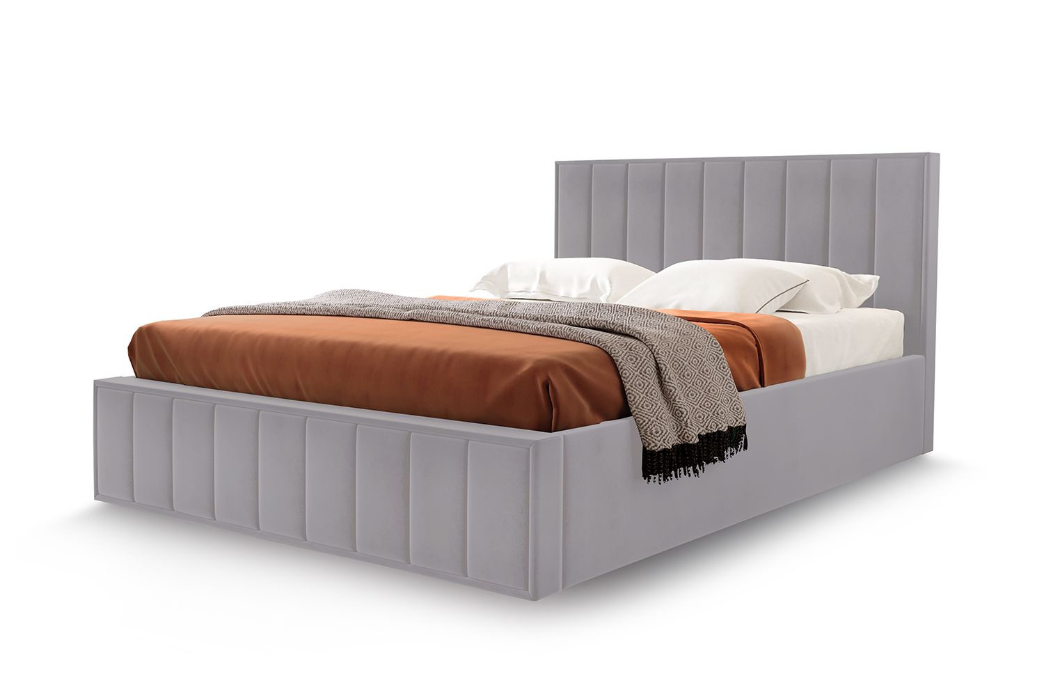Кровать 120х200 с подъемным механизмом двуспальная Karla с мягким изголовьем серый
