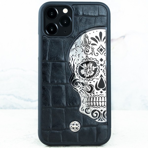Чехол iPhone 14 Pro - Mexican Katrina's Skull Croc Leather Black - Euphoria HM Premium