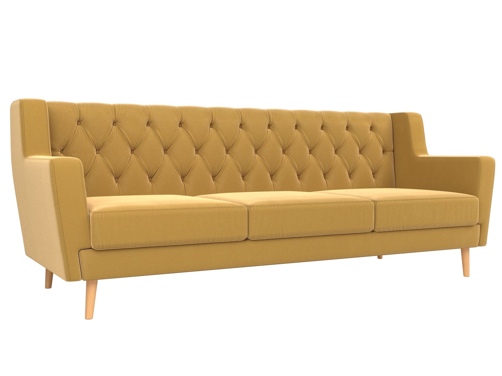 Прямой диван Брайтон 3 Люкс микровельвет желтый