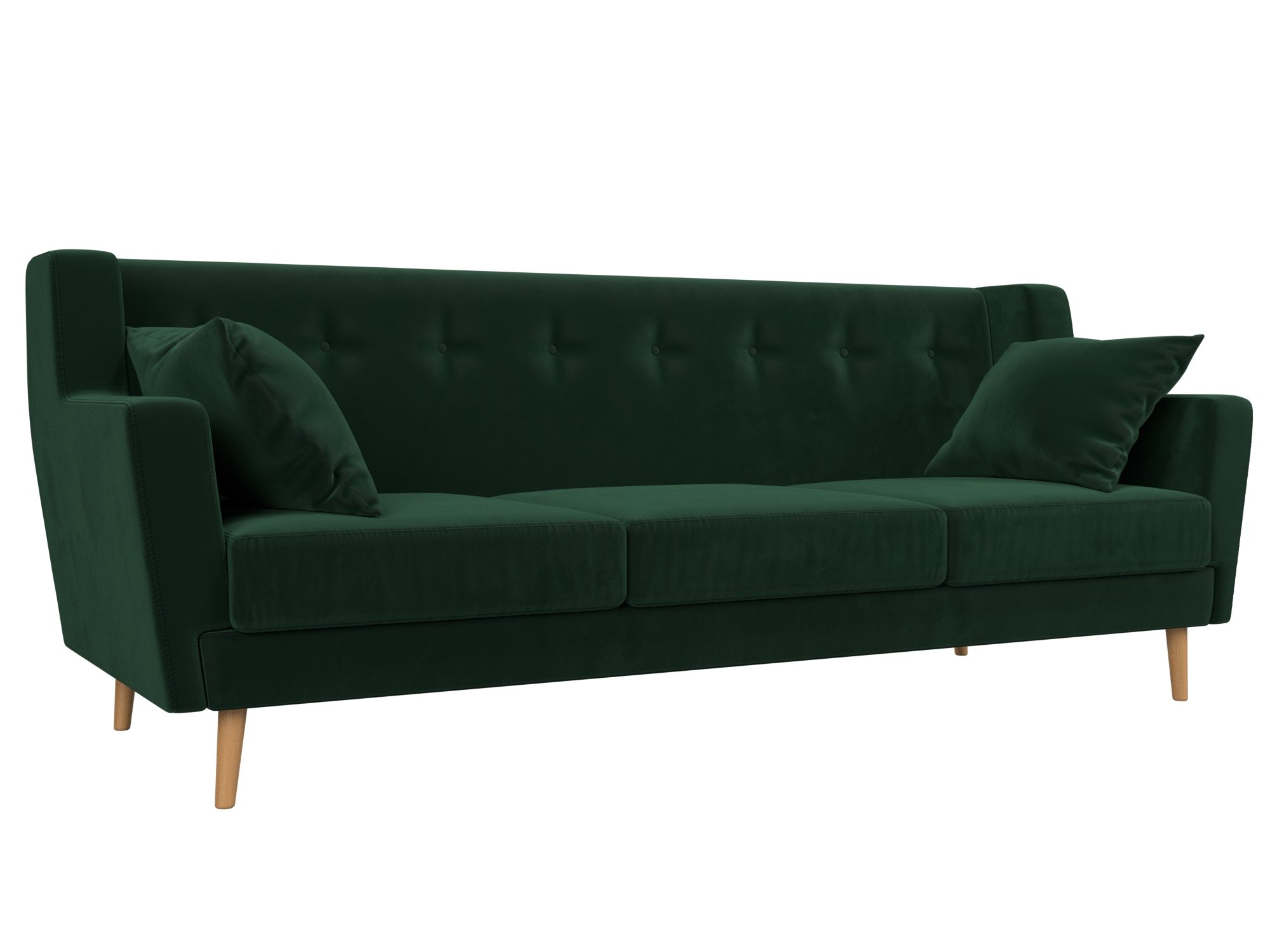 Прямой диван Брайтон 3 велюр зеленый