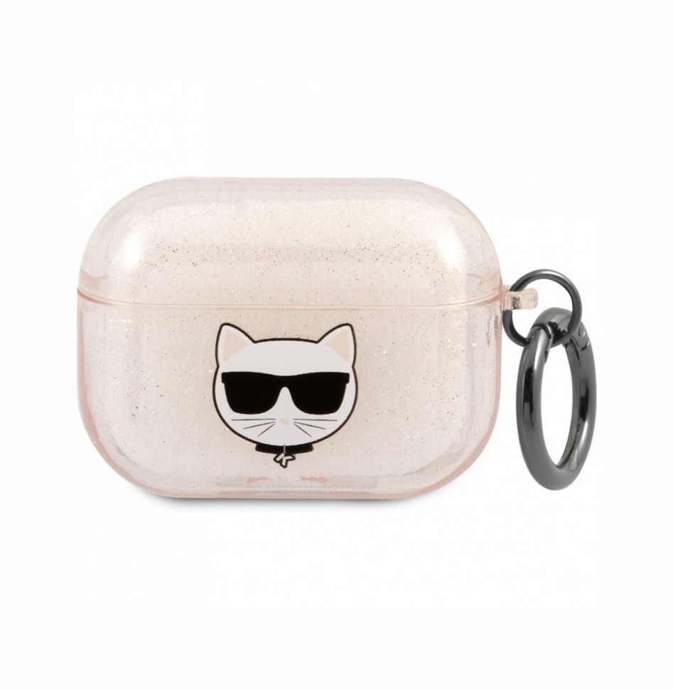 Чехол с карабином Karl Lagerfeld TPU Choupette Glitters для AirPods Pro, Золотой