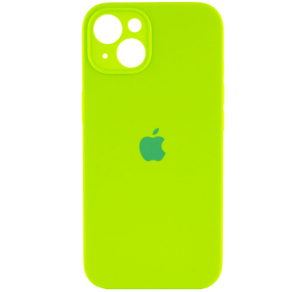 Чехол iPhone 14 Plus Silicon Сase APL WS (закрытый низ+камера) с лого, салатовый