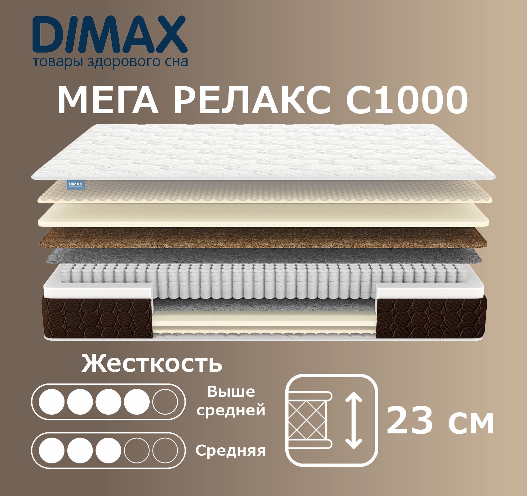 Матрас Dimax Мега Релакс С 1000, двусторонний, 80х190 см