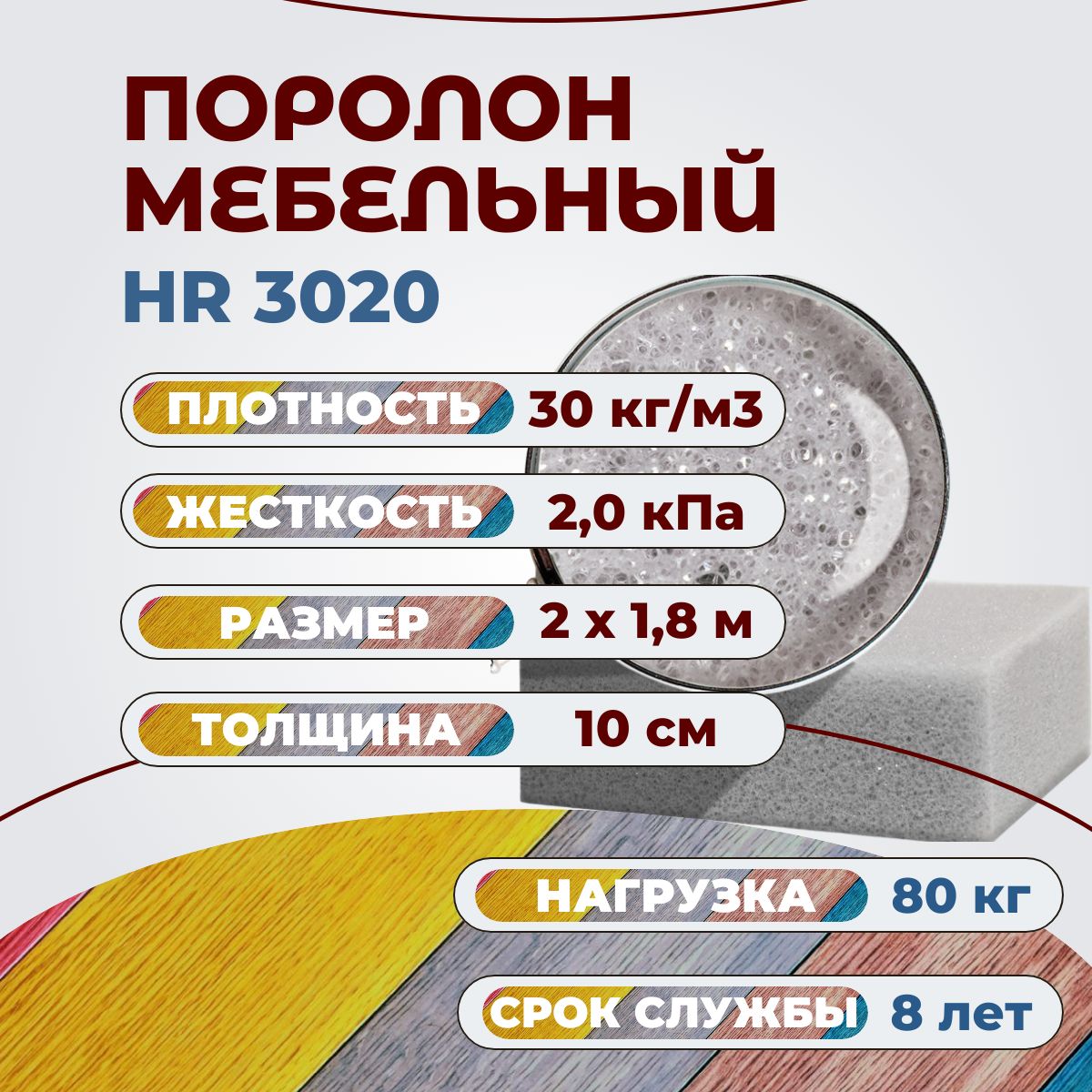 Поролон мебельный FoamLine HR3020 2000х1800х100 мм