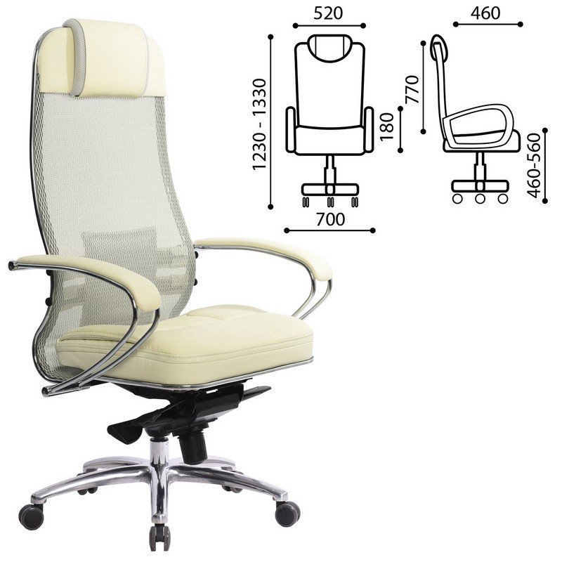Кресло офисное МЕТТА "SAMURAI" SL-1, кевларовая ткань-сетка/кожа, бежевое,  09966