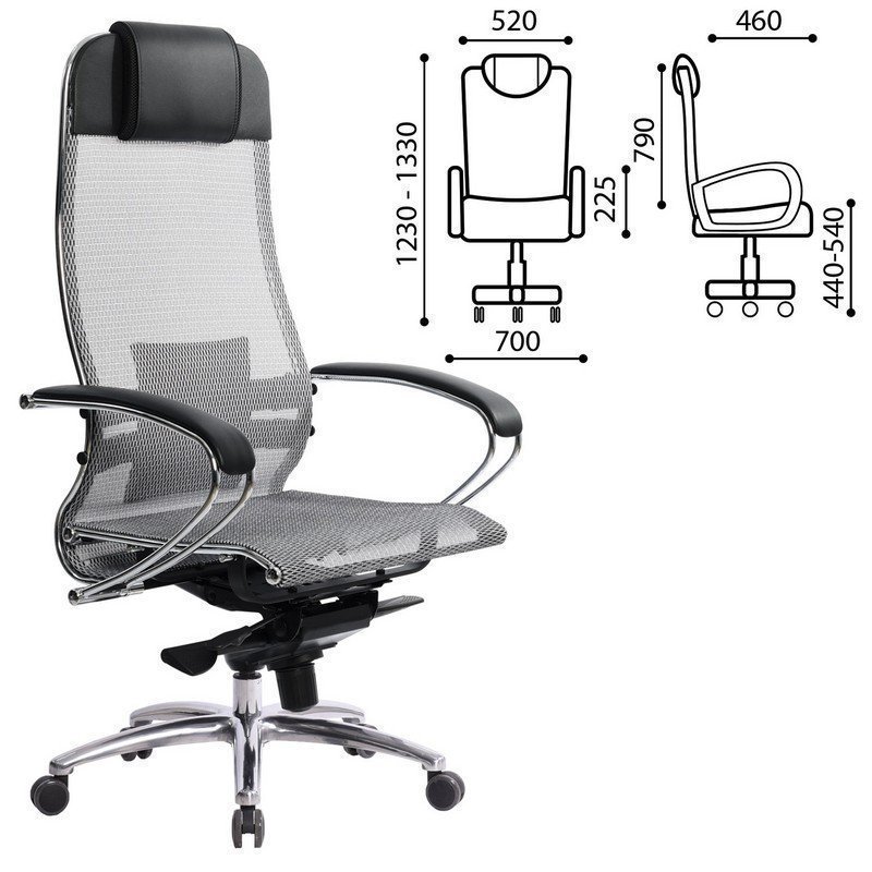 Кресло офисное МЕТТА "SAMURAI" S-1, кевларовая ткань-сетка, серое,  09973