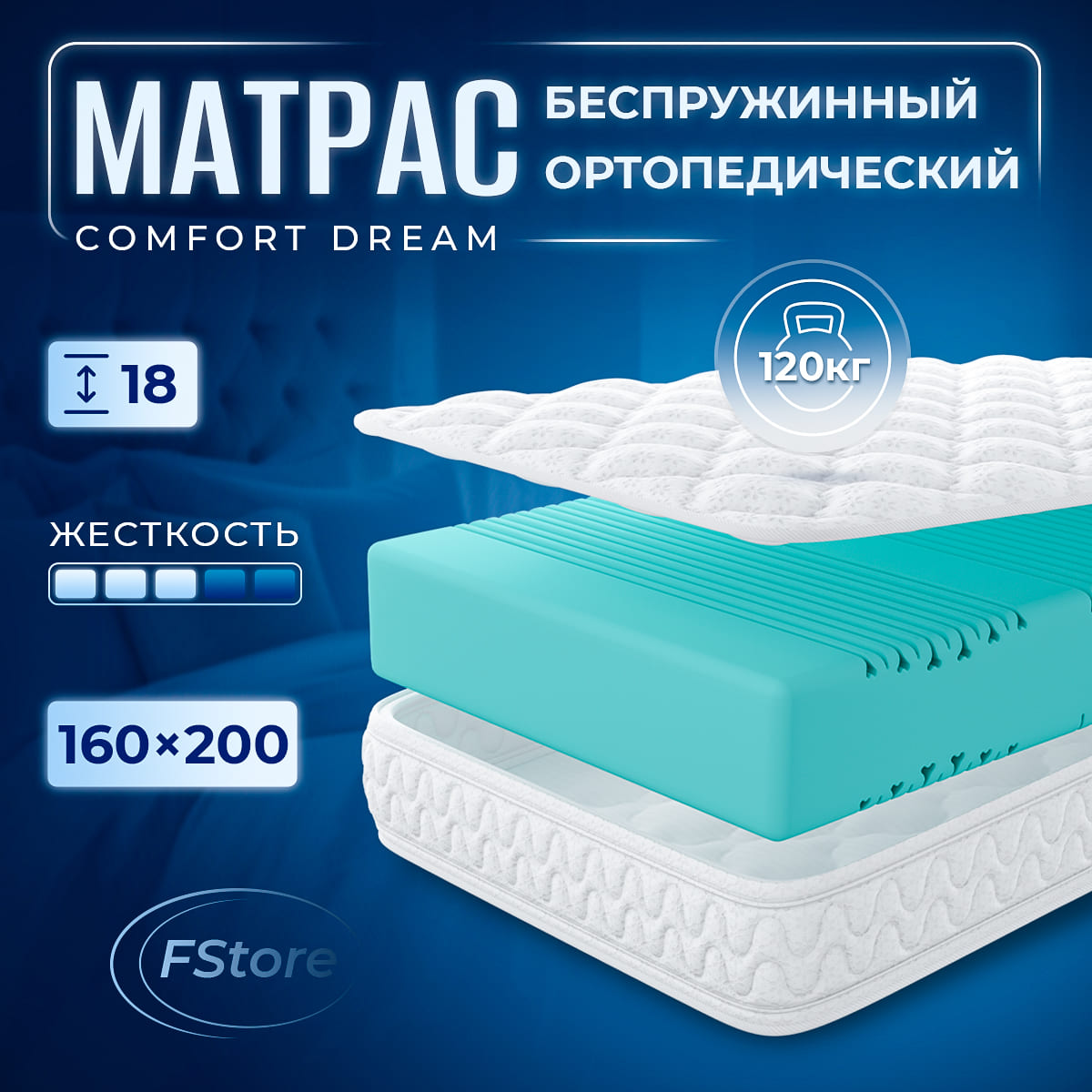 Матрас FStore Comfort Dream, Беспружинный, 160x200 см