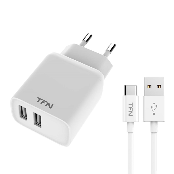 Сетевое зарядное устройство TFN Rapid+, 2 USB, 2,4 A, (TFN-WCRPD12W2U04) white