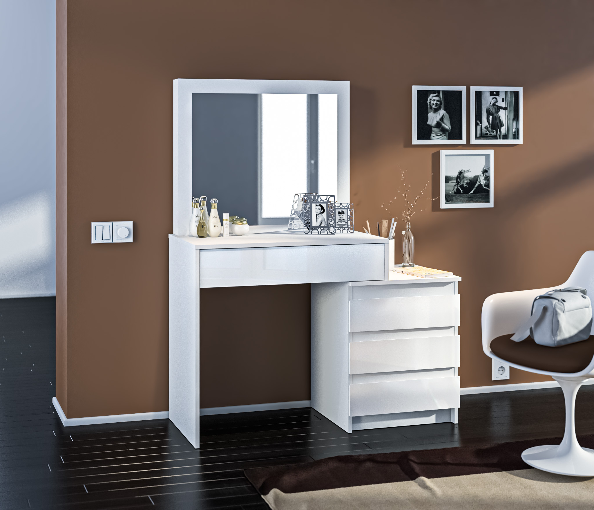 Стол туалетный Столплит Медея СБ-3232 с зеркалом и тумбой, 115x145x44 см, белый