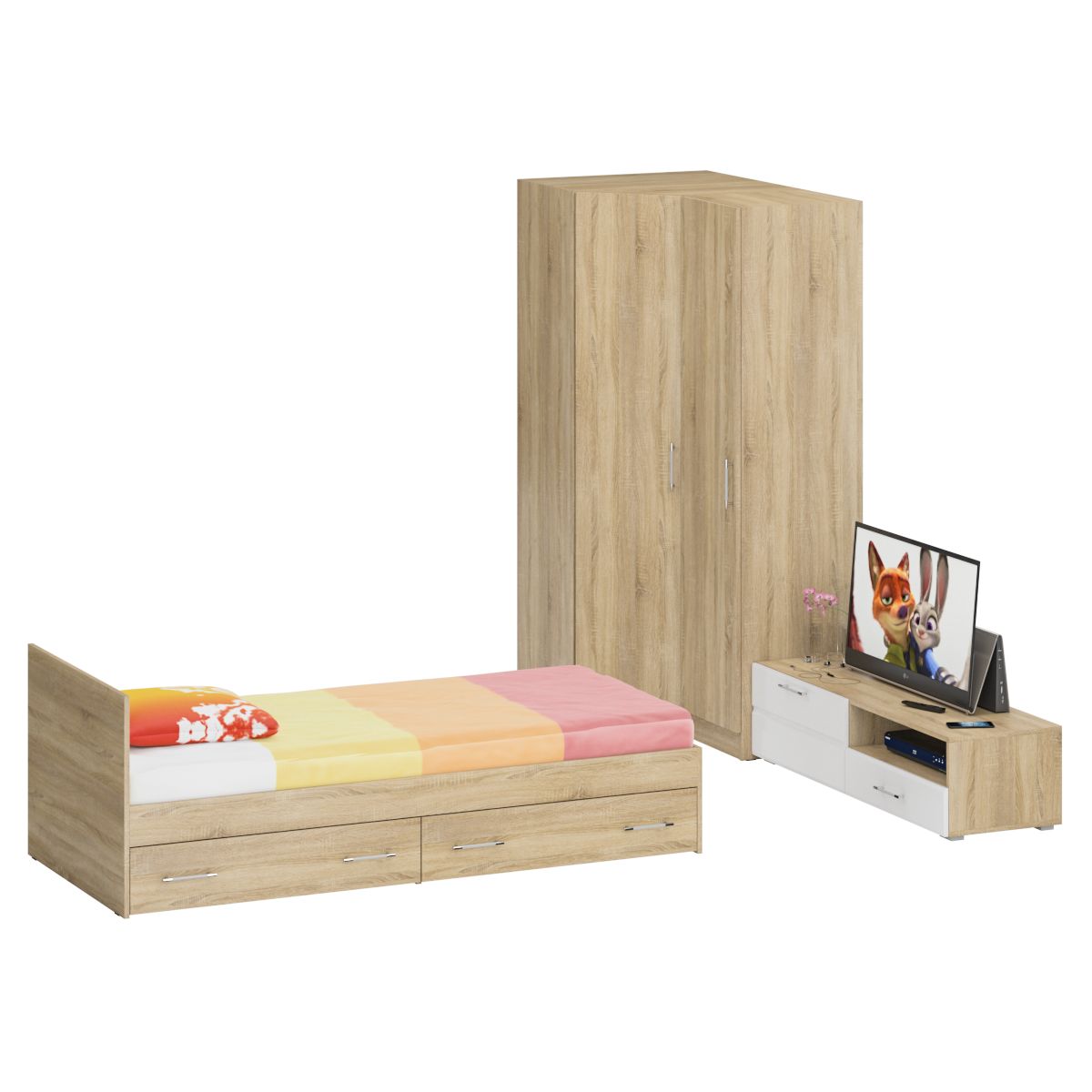 Мебель для спальни СВК Стандарт № 4 900Я дуб сонома/белый глянец