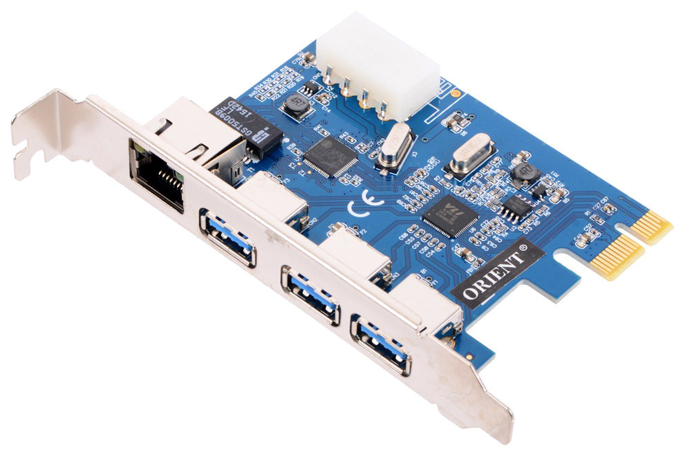 PCI-e контроллер USB ORIENT VA-3U3A88PE USB 3.0 3ext RJ45 VIA VL805 ASIX AX88179