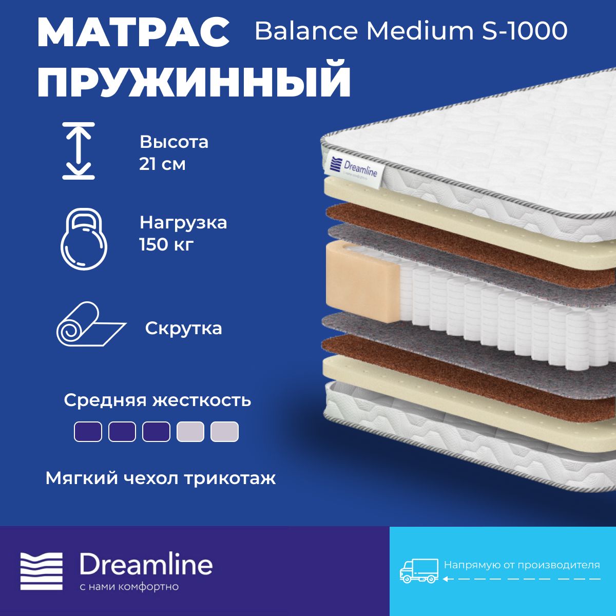 Матрас Dreamline Balance Medium S1000 независимые пружины 160x200 см