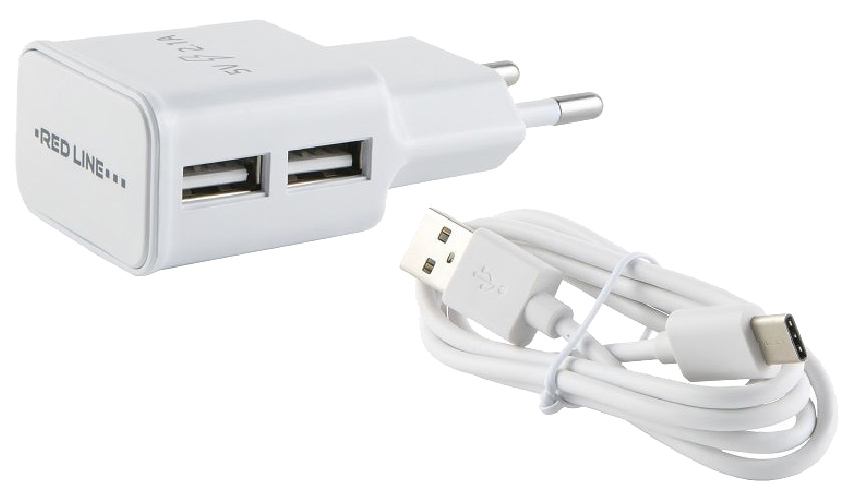 Сетевое зарядное устройство RED LINE NT-2A, 2 USB, 2,1 A, type-c, white